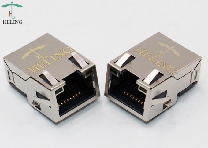 Side Entry Offset Overhangs PCB แจ็ค RJ45 แม่เหล็กพร้อม EMI Finger
